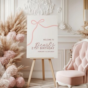 Coquette Welcome Sign Template, Minimalist Birthday Welcome Poster for ...