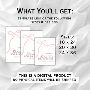 Coquette Welcome Sign Template, Minimalist Birthday Welcome Poster for ...