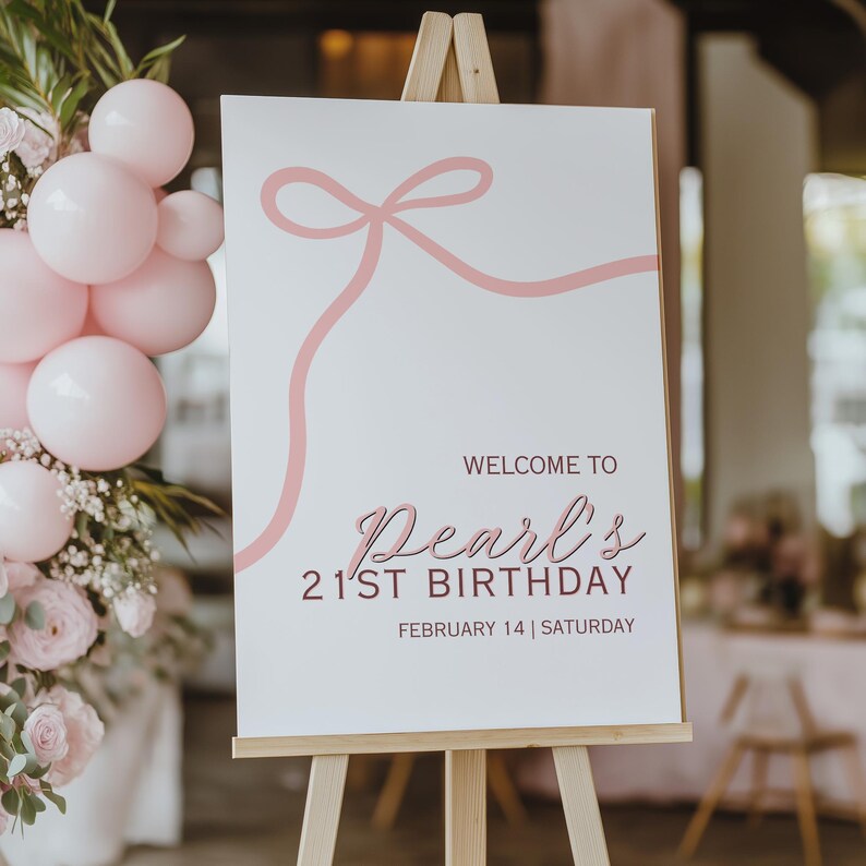 Coquette Welcome Sign Template, Minimalist Birthday Welcome Poster for ...