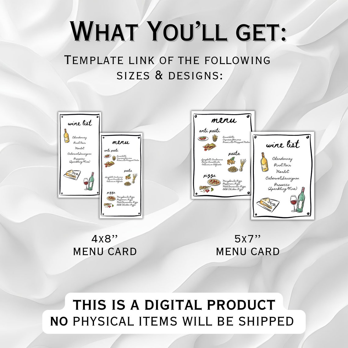 Pizza and Wine Menu Card Template, Italian Themed Birthday Dinner Menu ...