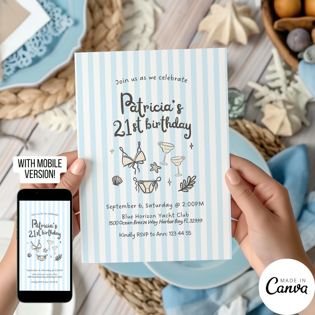 Beach Birthday Getaway Invitation Template, Editable Girl's Trip Summer ...