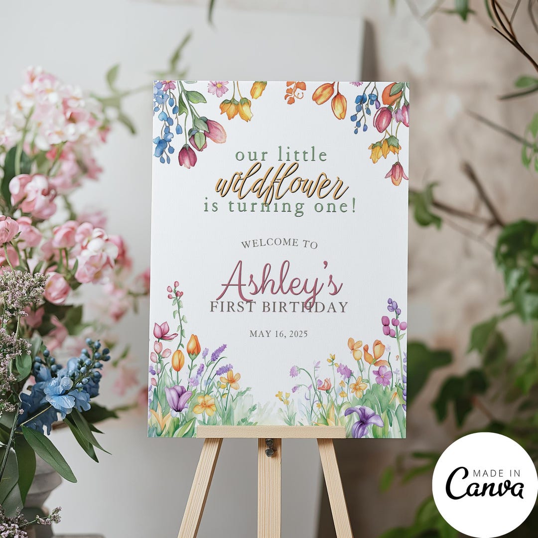 Our Little Wildflower is One Welcome Sign Template, Spring Floral ...
