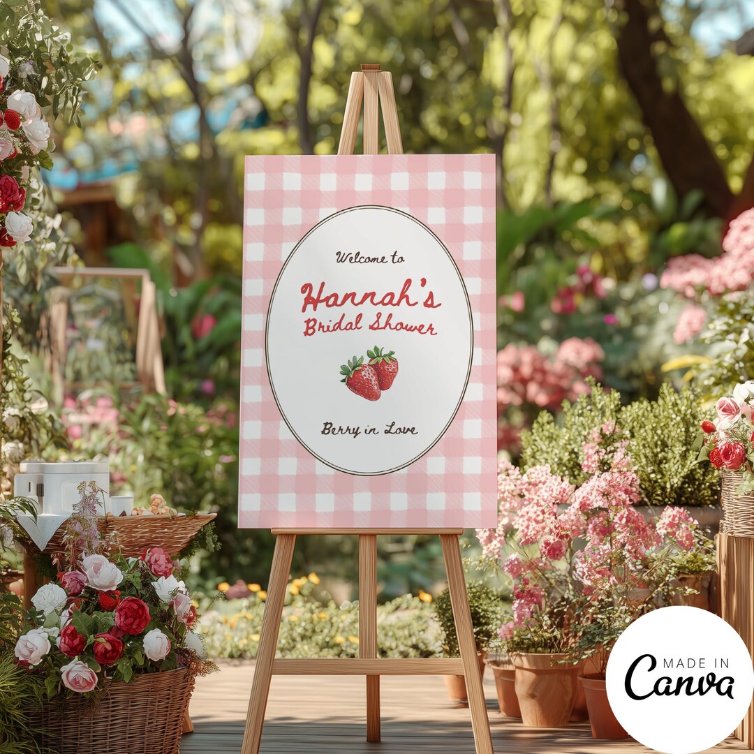 Strawberry Themed Welcome Sign Template: Berry in Love Bridal Shower ...