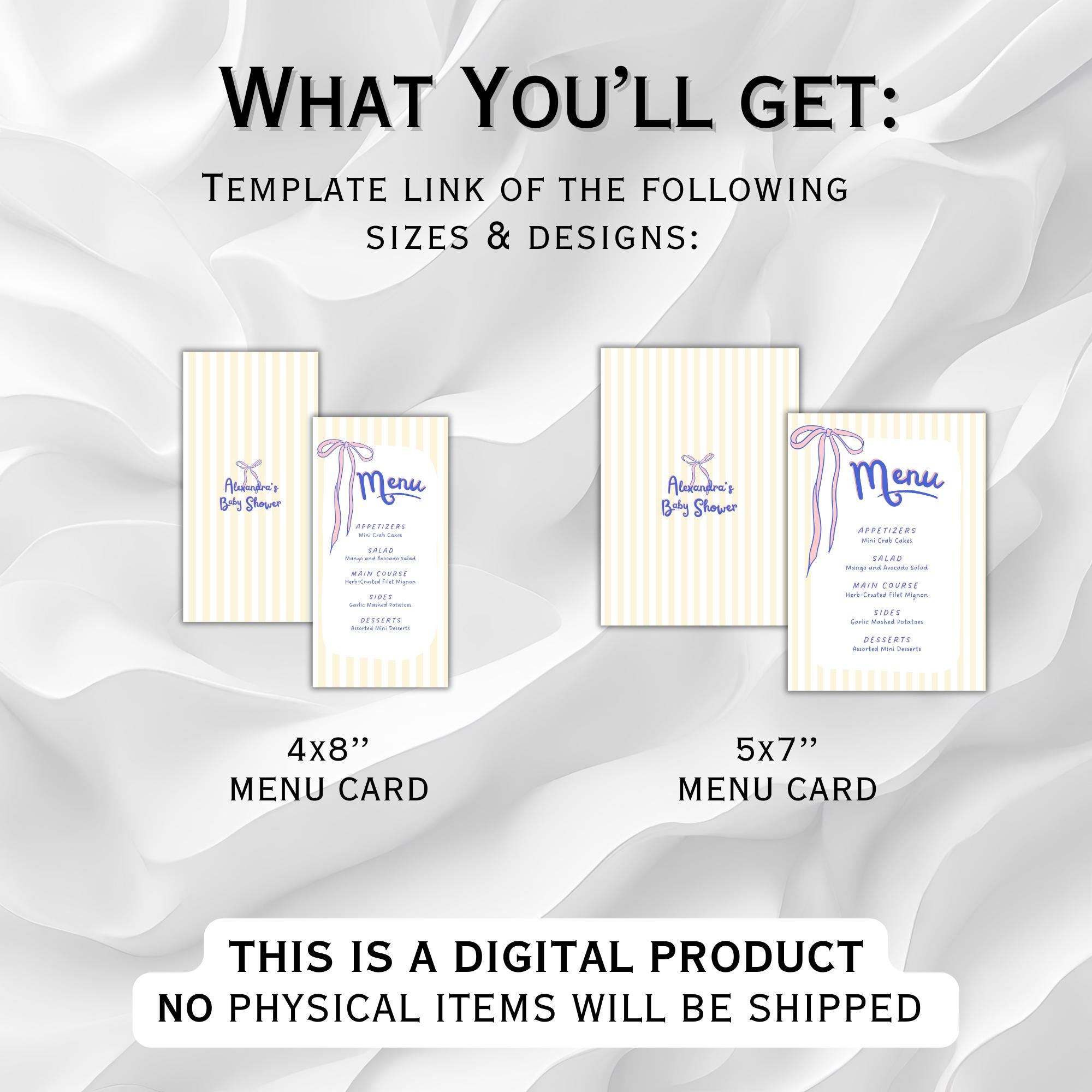 Coquette Birthday Menu Card Template, Ribbon Bow Wedding Brunch Menu ...