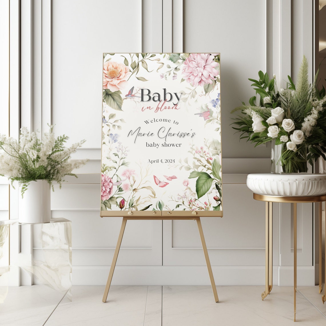 Baby in Bloom Baby Shower Welcome Sign Greenery, Welcome Sign Template ...
