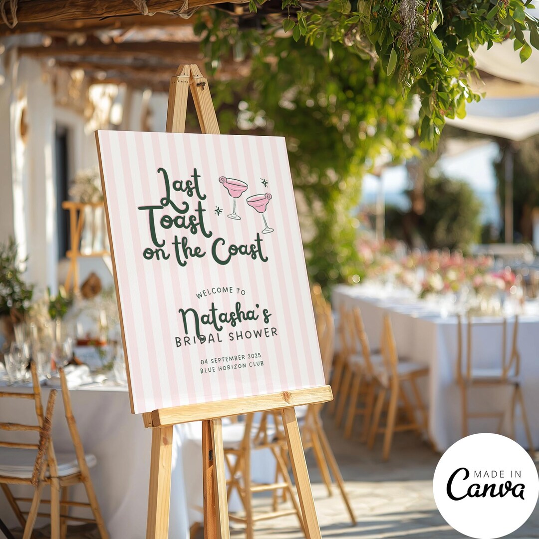 Last Toast on the Coast Bridal Shower Welcome Sign Template, Hand Drawn ...