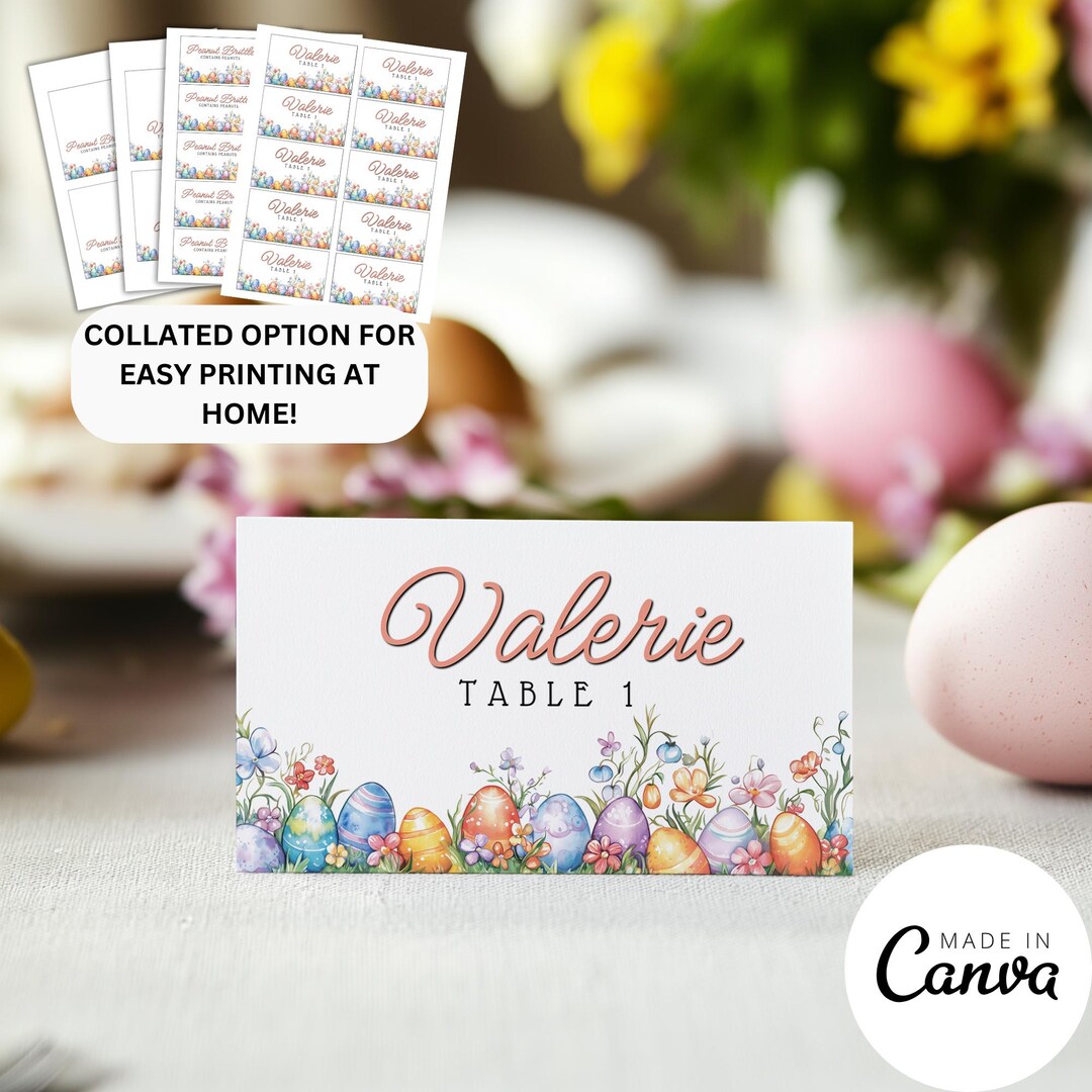Easter Name Card Template, Easter Egg Food Buffet Card, Spring Floral ...