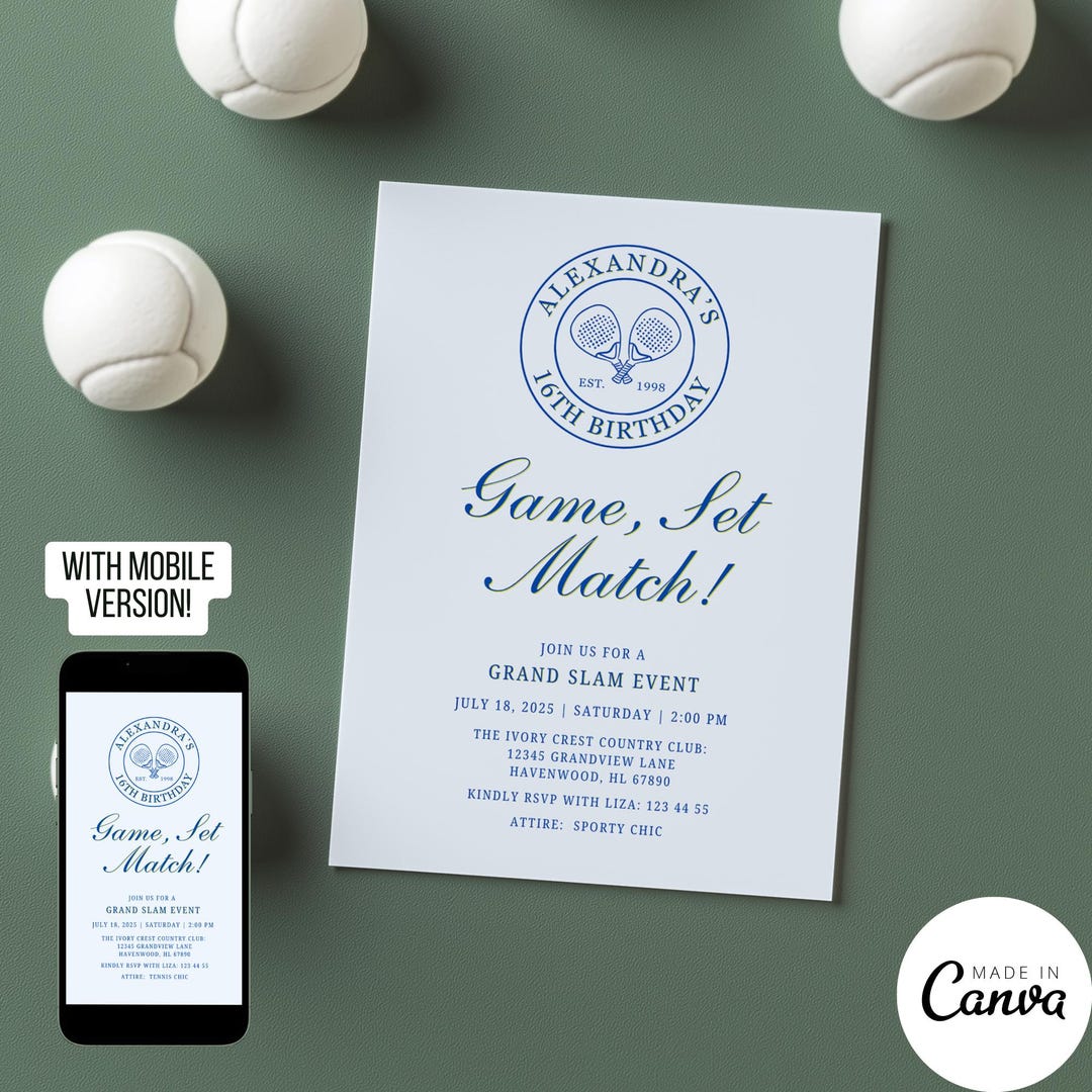 Padel Ball Themed Birthday Invitation Template, Country Club Wedding ...