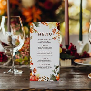 Autumn Wedding Menu Card Template, Thanksgiving Dinner Menu Letter, Fall Party Brunch Food ...