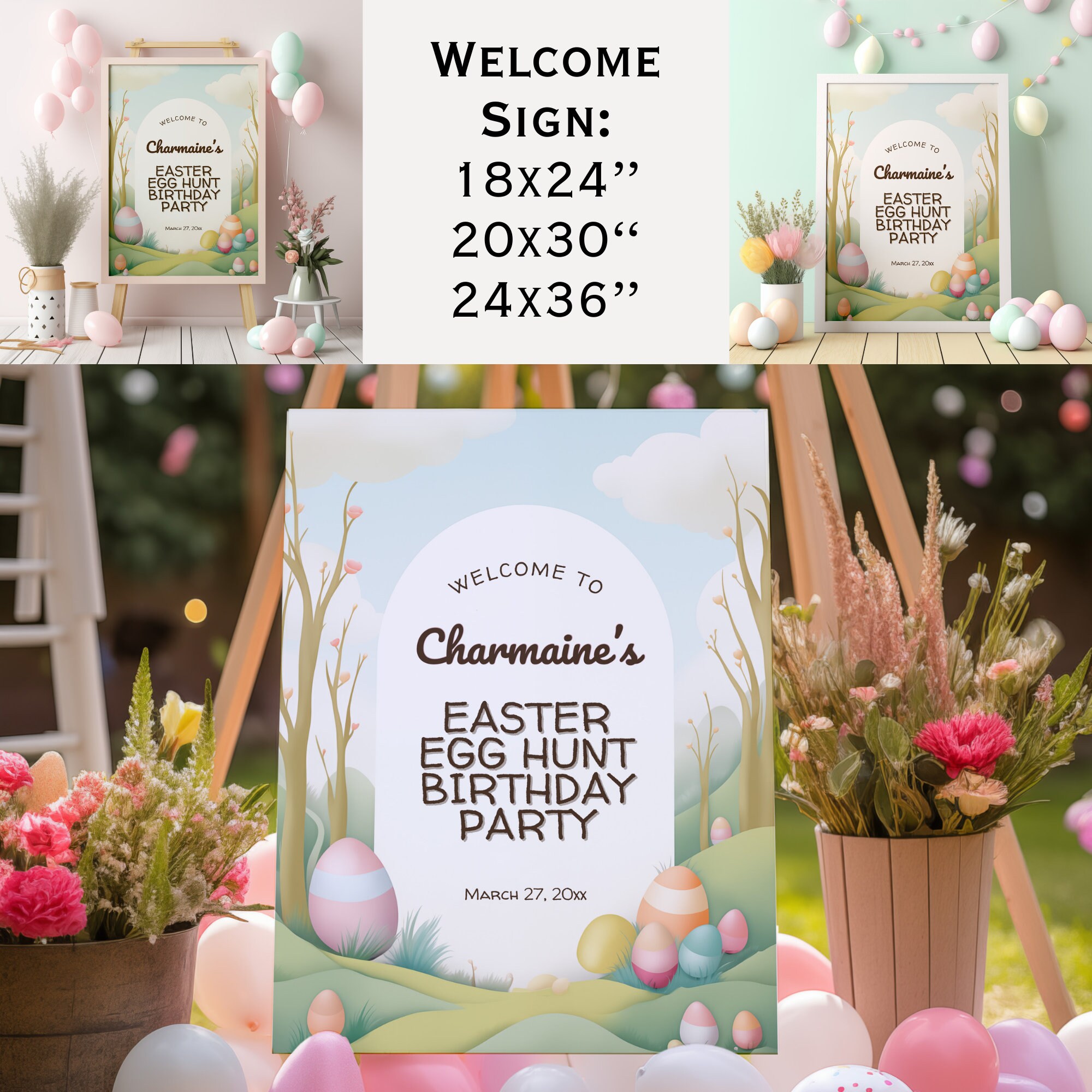 Easter Egg Hunt Party Template Bundle, Birthday Brunch Invitation, Name ...