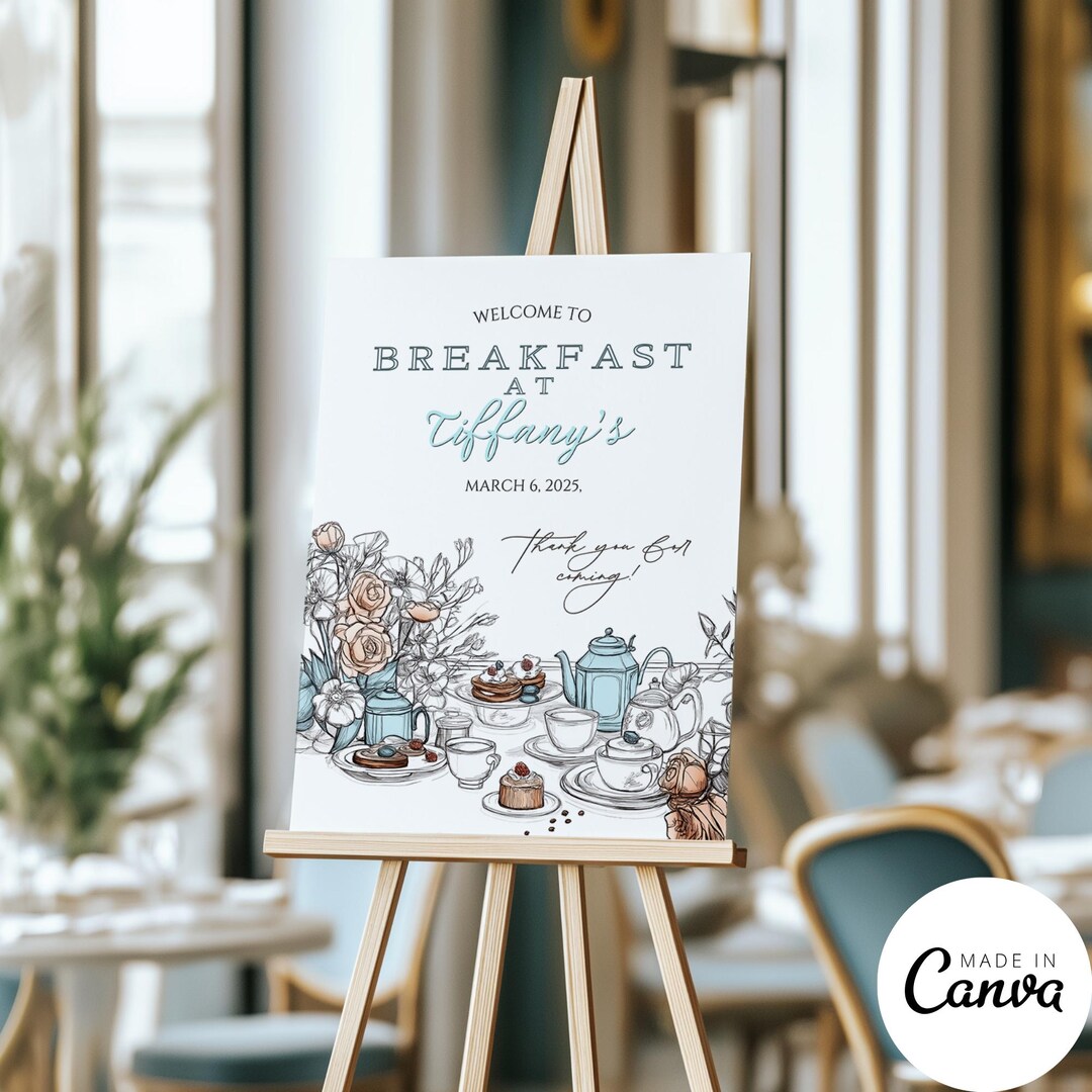 High Tea Birthday Welcome Sign Template, Breakfast Bridal Shower ...