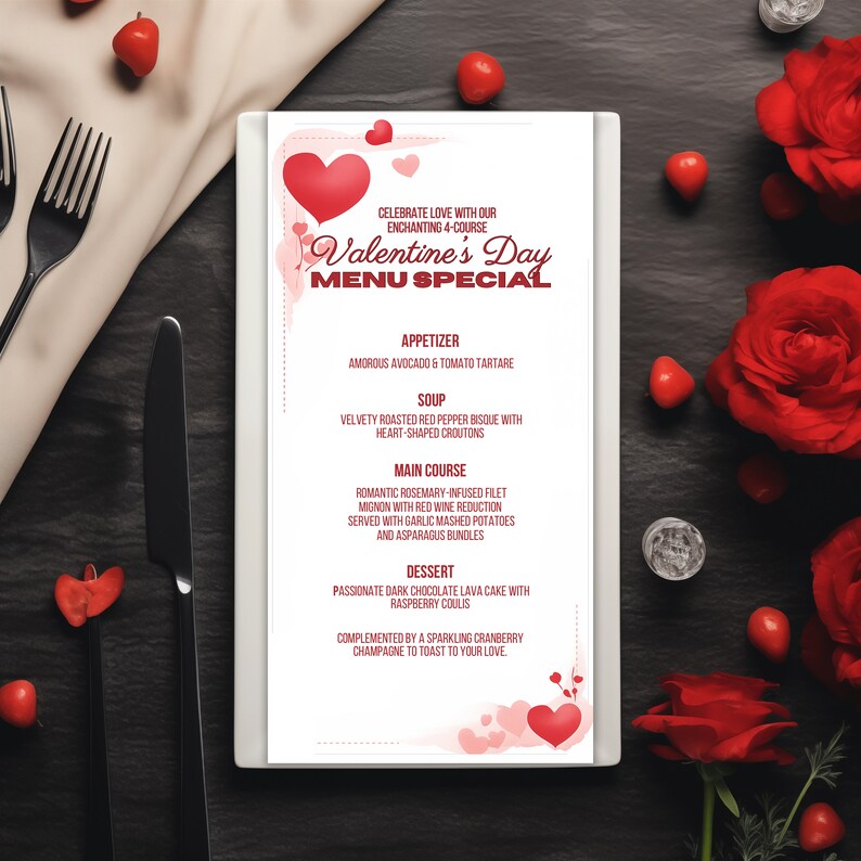 Valentine's Restaurant Menu Template, Wedding Menu Card, Galentine's ...