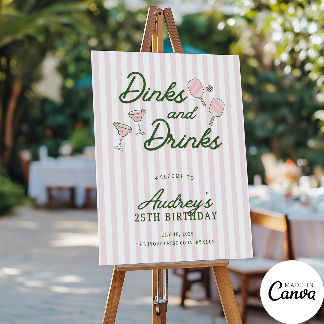 Dinks and Drinks Welcome Sign Template, Pickleball Themed Birthday ...