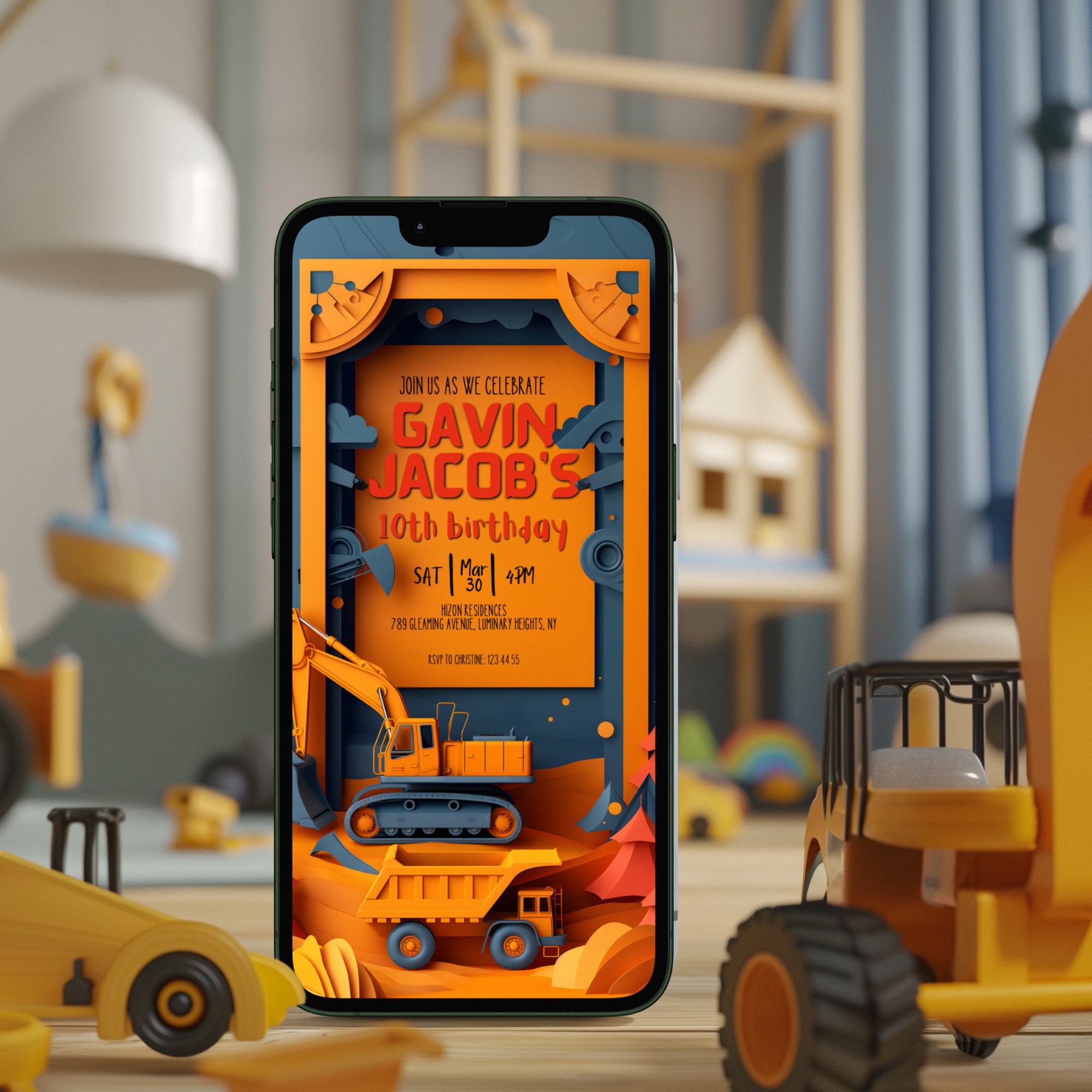 Birthday Party Invitation Template, Construction Themed Electronic ...