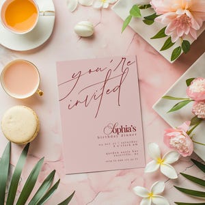 Modern Minimalist Birthday Invitation Template, Coquette Party Invite ...