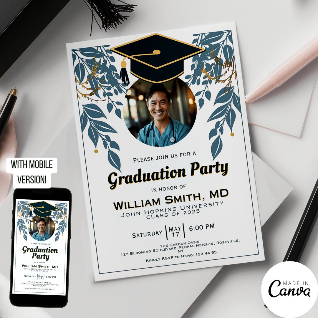 Graduation Party Invitation Template, Senior College Grad Invite for ...