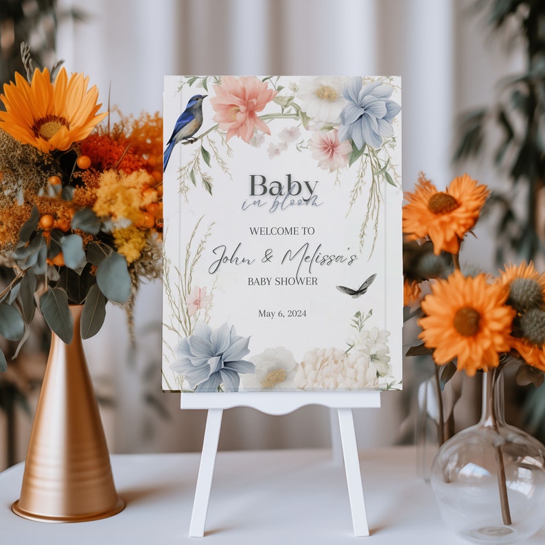 Baby Shower Welcome Sign Template, Spring Baby in Bloom Poster, Floral ...