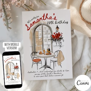 Birthday Brunch Invitation Template, Hand Drawn French Style 40th ...