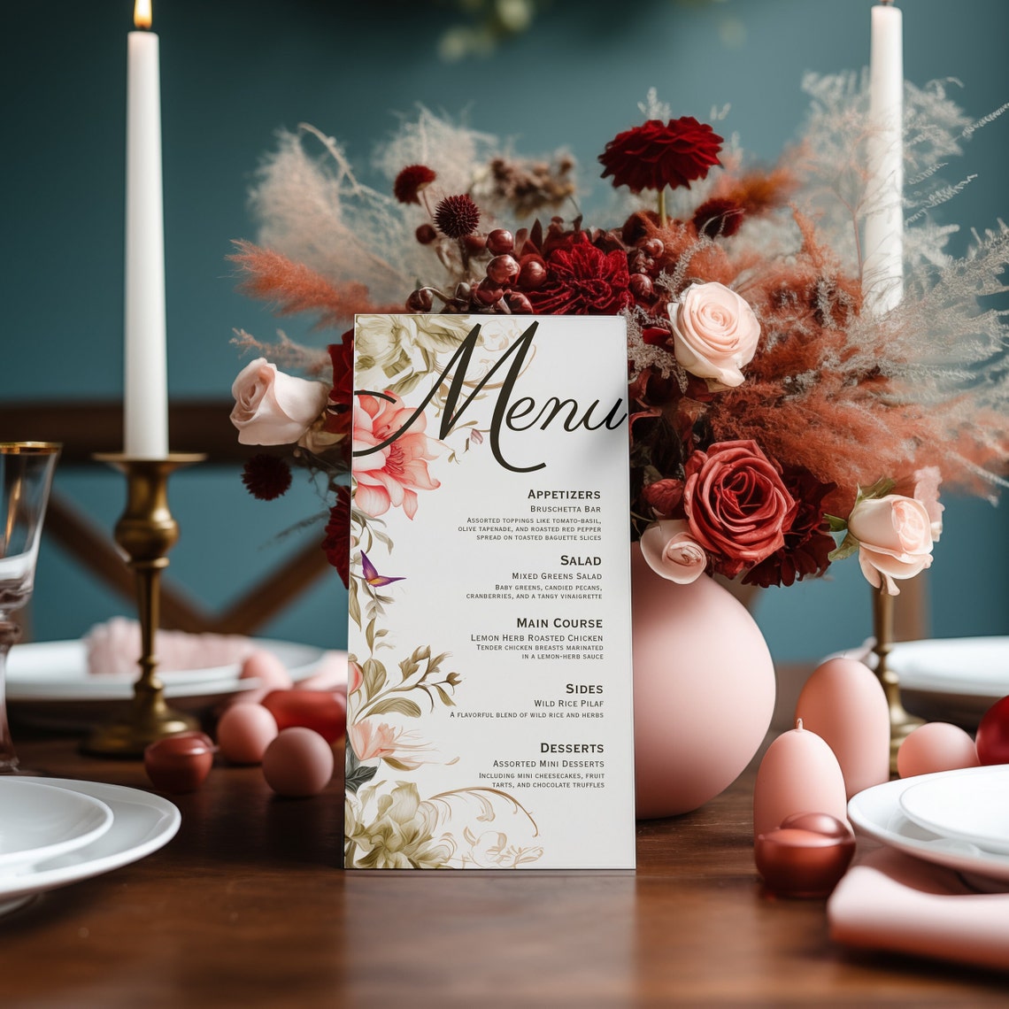 Floral Wedding Template Menu, Floral Spring Menu Letter, Pastel Dinner ...