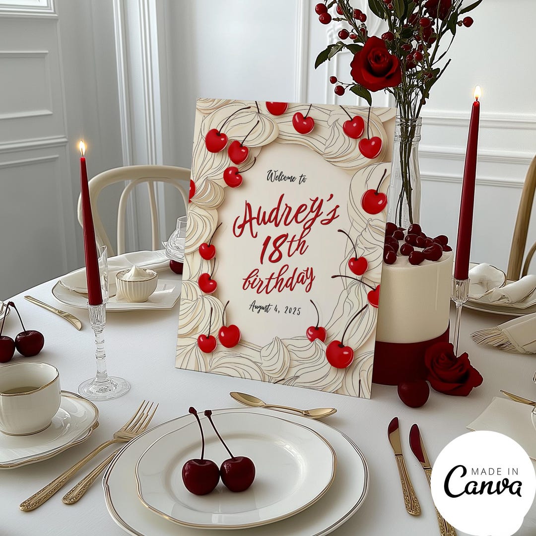 Cherry Welcome Sign Template, Birthday Party Reception Poster ...