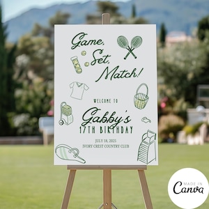 Tennis Themed Welcome Sign Template, Hand Drawn Country Club Birthday ...
