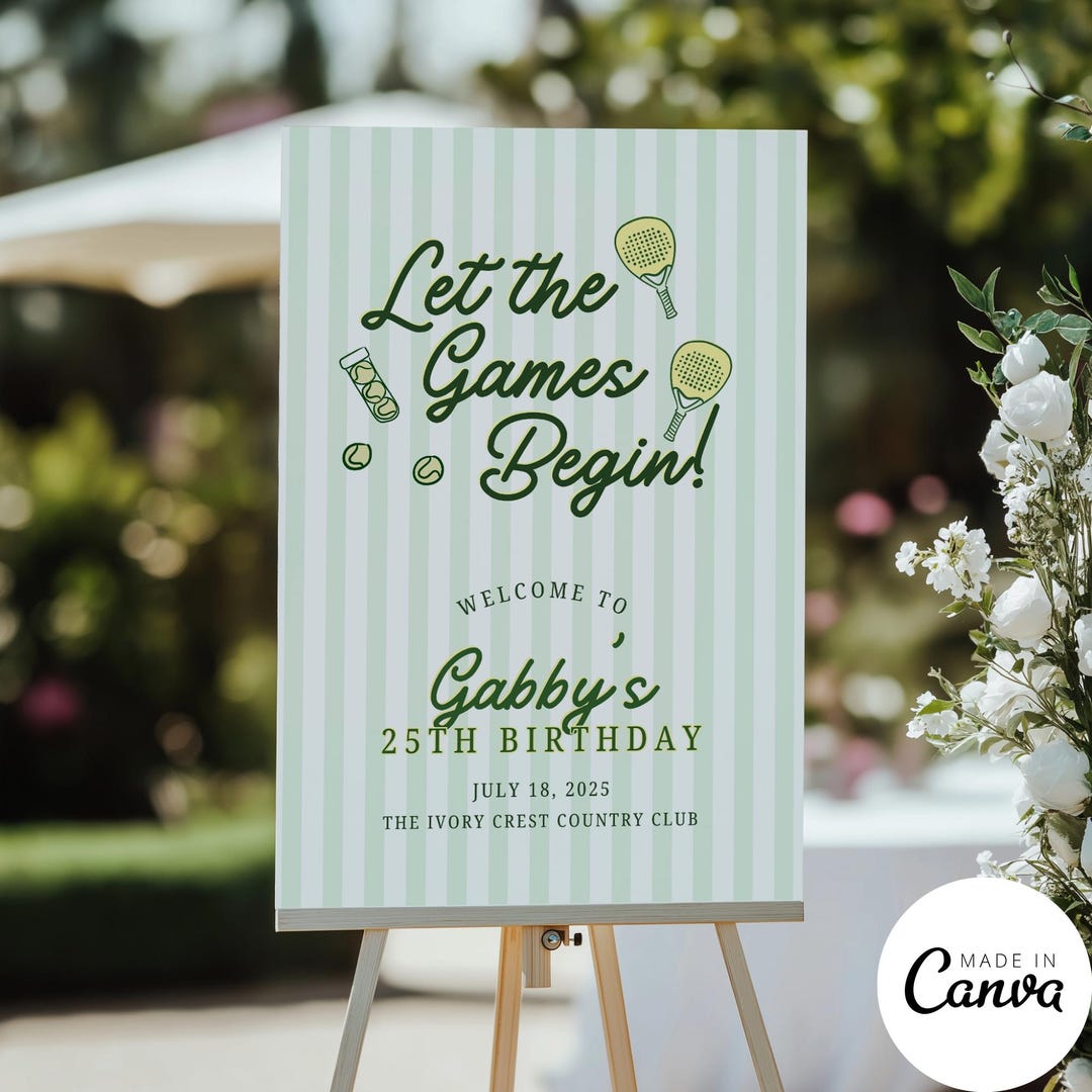 Let the Games Begin Welcome Sign Template, Hand Drawn Padel Ball Themed ...