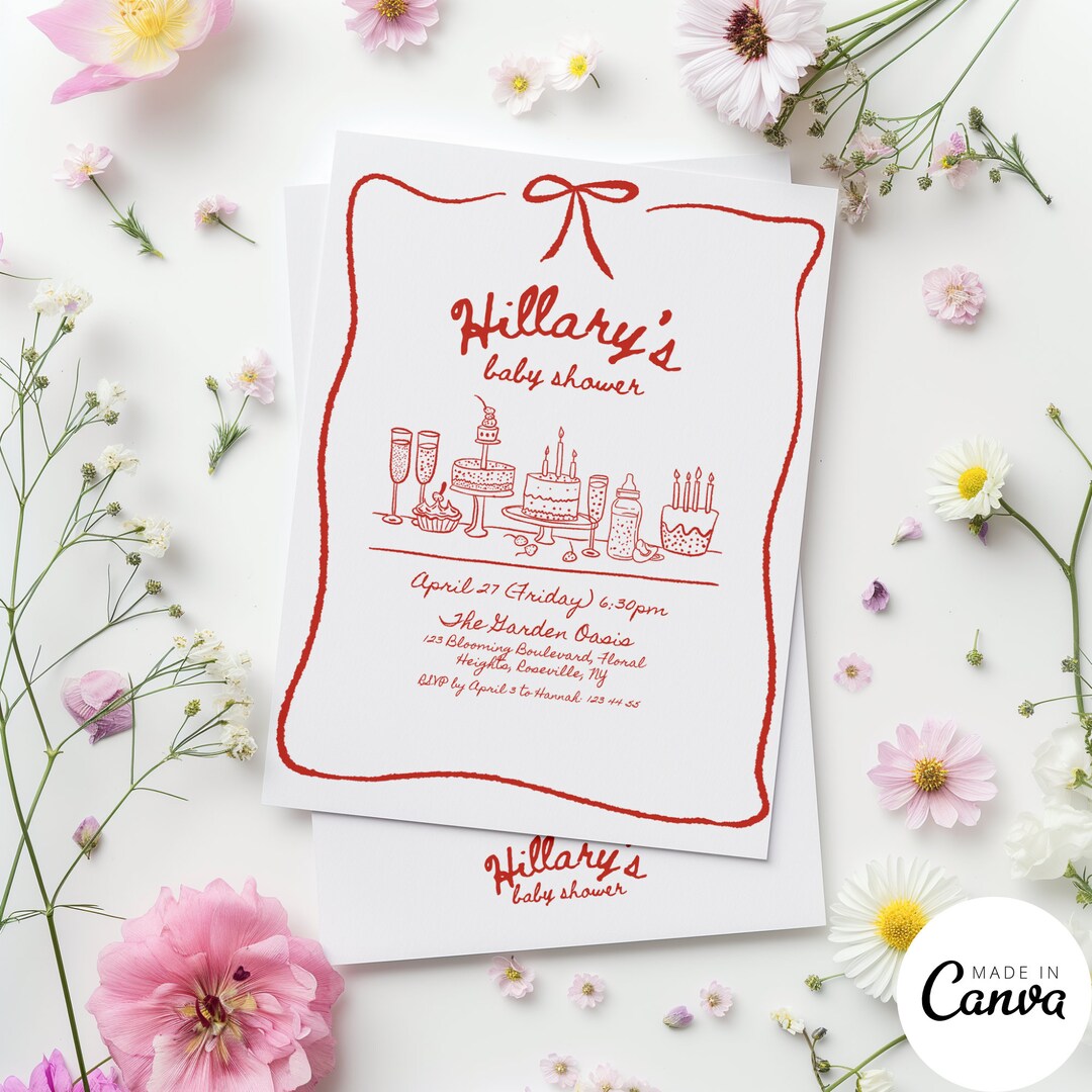 Hand Drawn Baby Shower Invitation Template, Handwritten Illustration ...