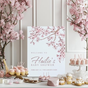 Cherry Blossoms Welcome Sign Template, Sakura Sweet 16 Baby Shower ...