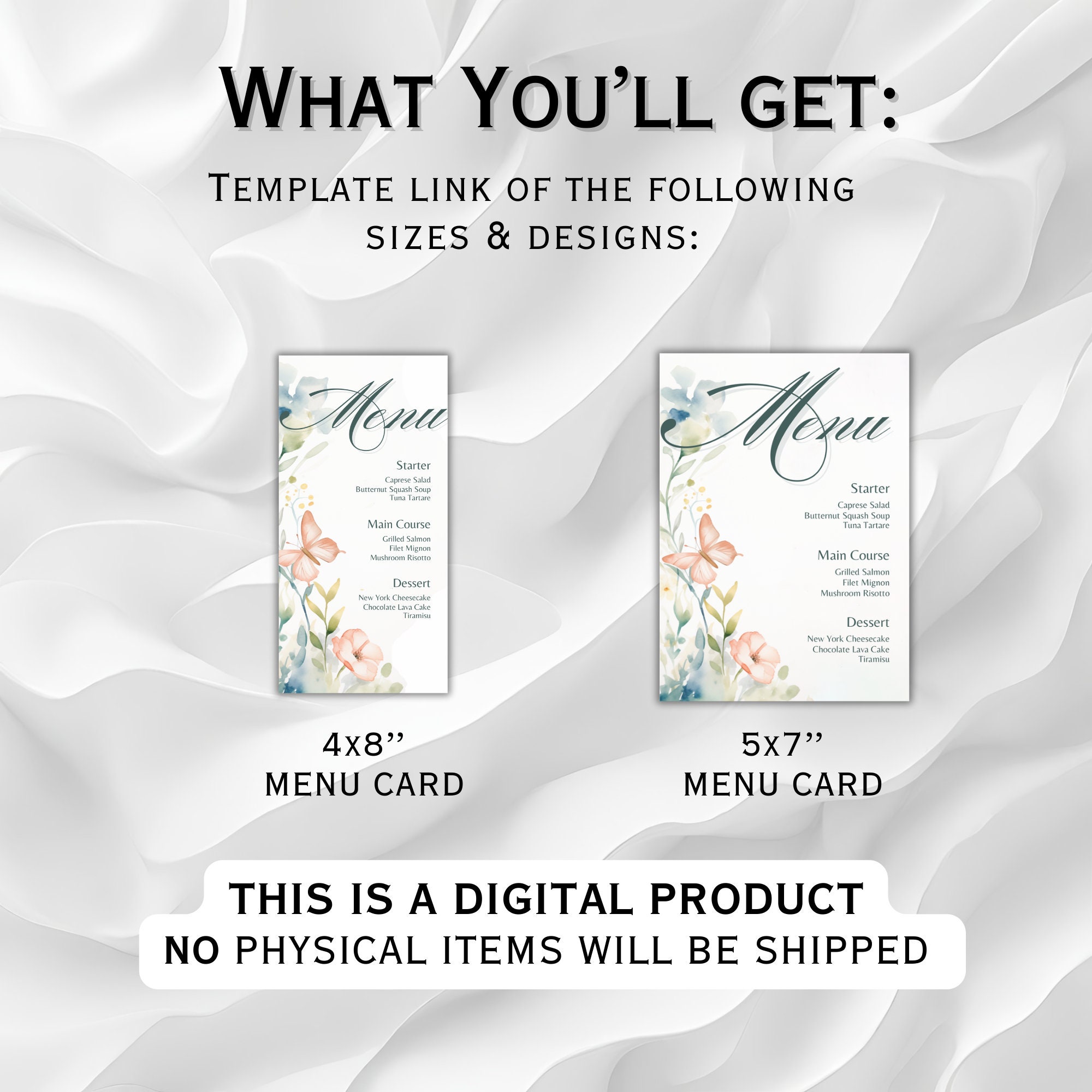 Butterfly Wedding Menu Card Template, EDITABLE Spring Floral Lunch Menu ...