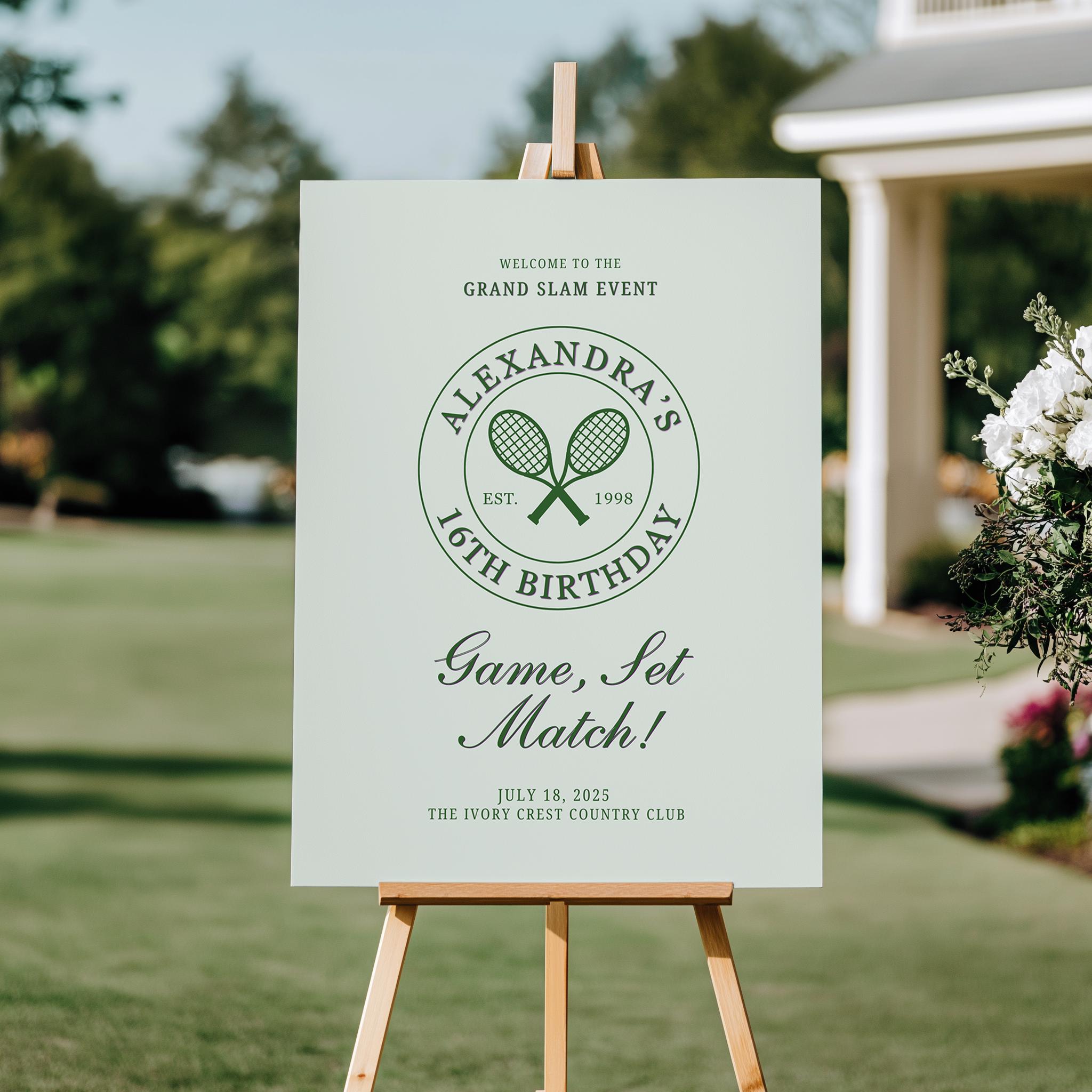 Tennis Themed Welcome Sign Template, Hand Drawn Country Club Birthday ...