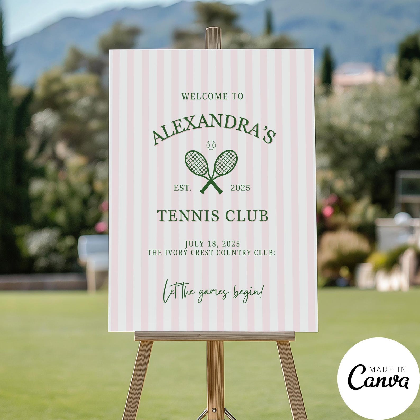 Tennis Themed Welcome Sign Template, Hand Drawn Country Club Birthday ...