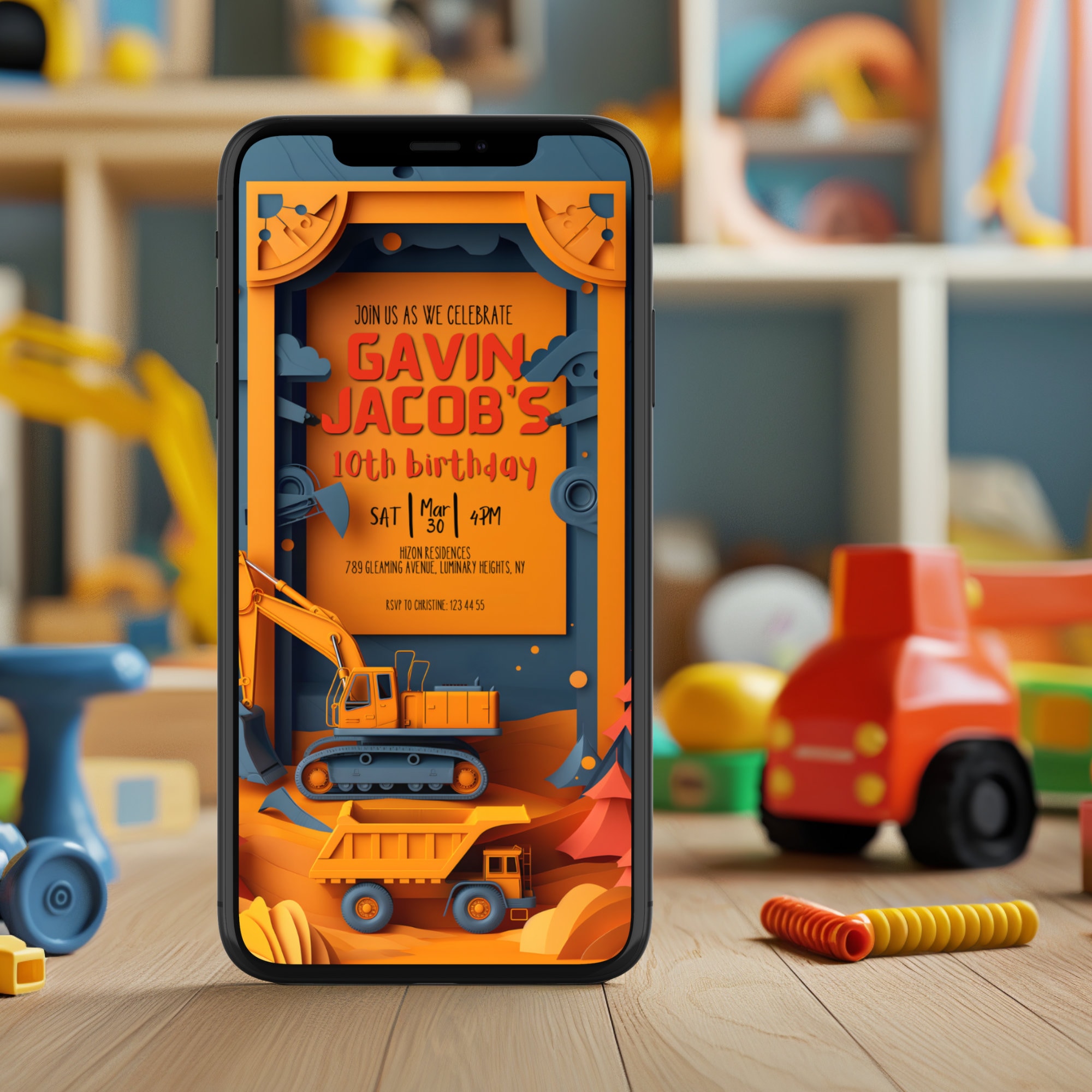 Birthday Party Invitation Template, Construction Themed Electronic ...