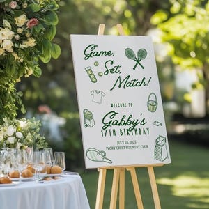 Tennis Themed Welcome Sign Template, Hand Drawn Country Club Birthday ...