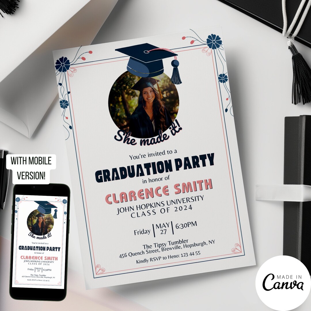 Graduation Party Invitation Template, Senior College Grad Invite for ...