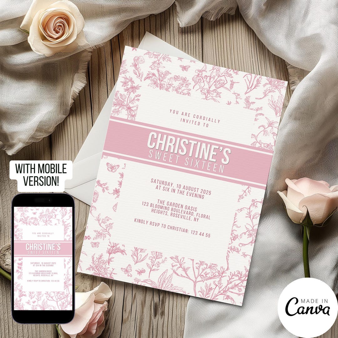 Designer Toile De Jouy Invitation Template, High End Luxury Sweet 16 ...