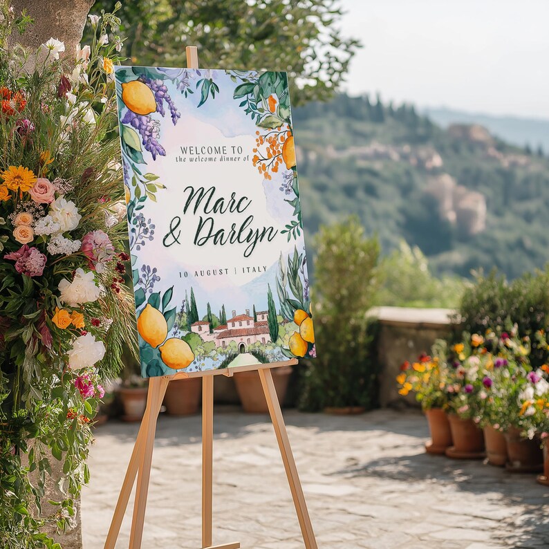 Italian Rehearsal Dinner Welcome Sign Template,watercolor Illustration ...