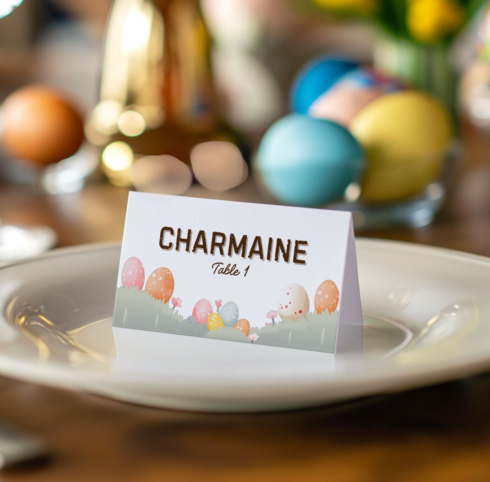 Easter Name Card Template, Easter Egg Food Buffet Card, Spring Floral ...