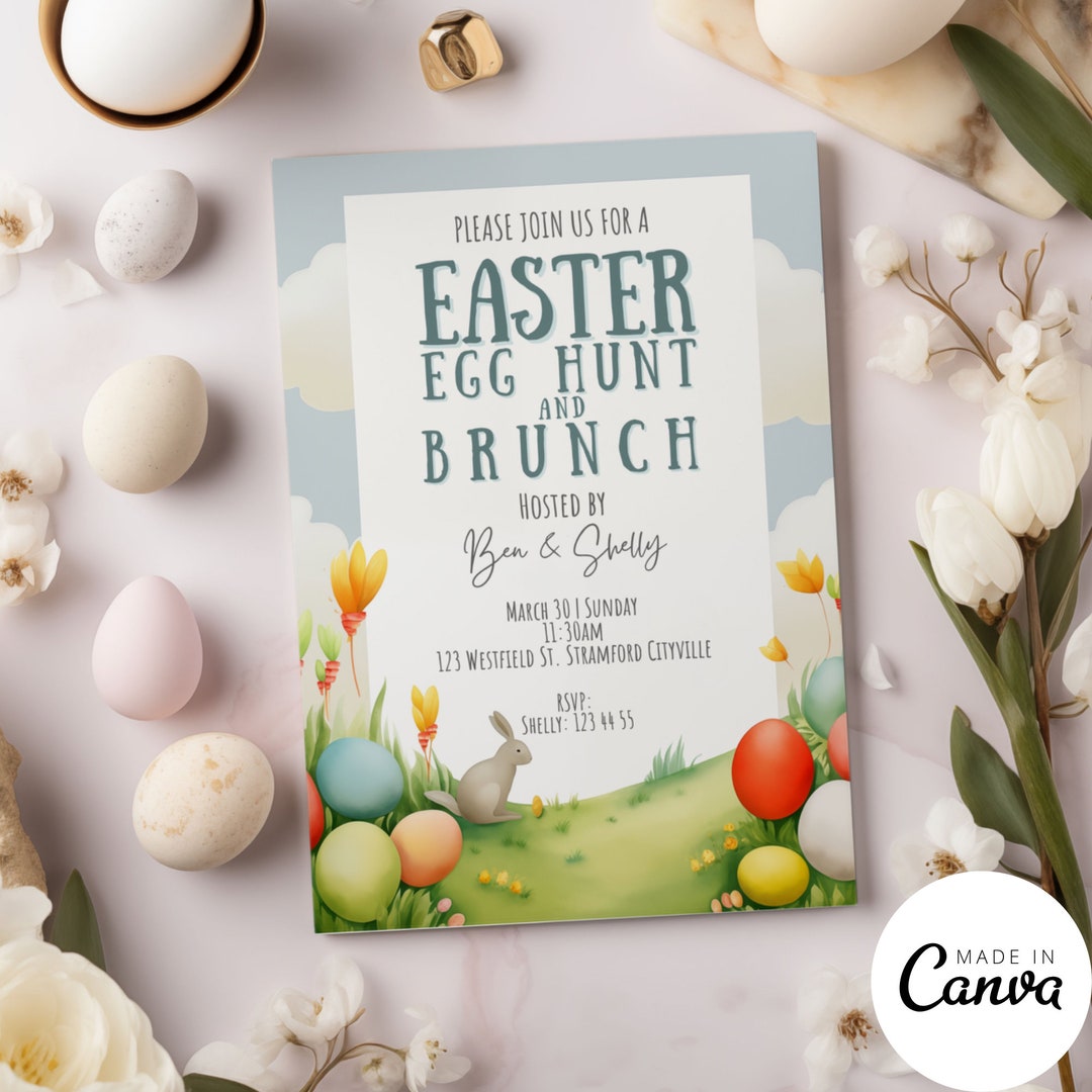Easter Brunch Invitation Template, Easter Egg Hunting Digital Invite ...