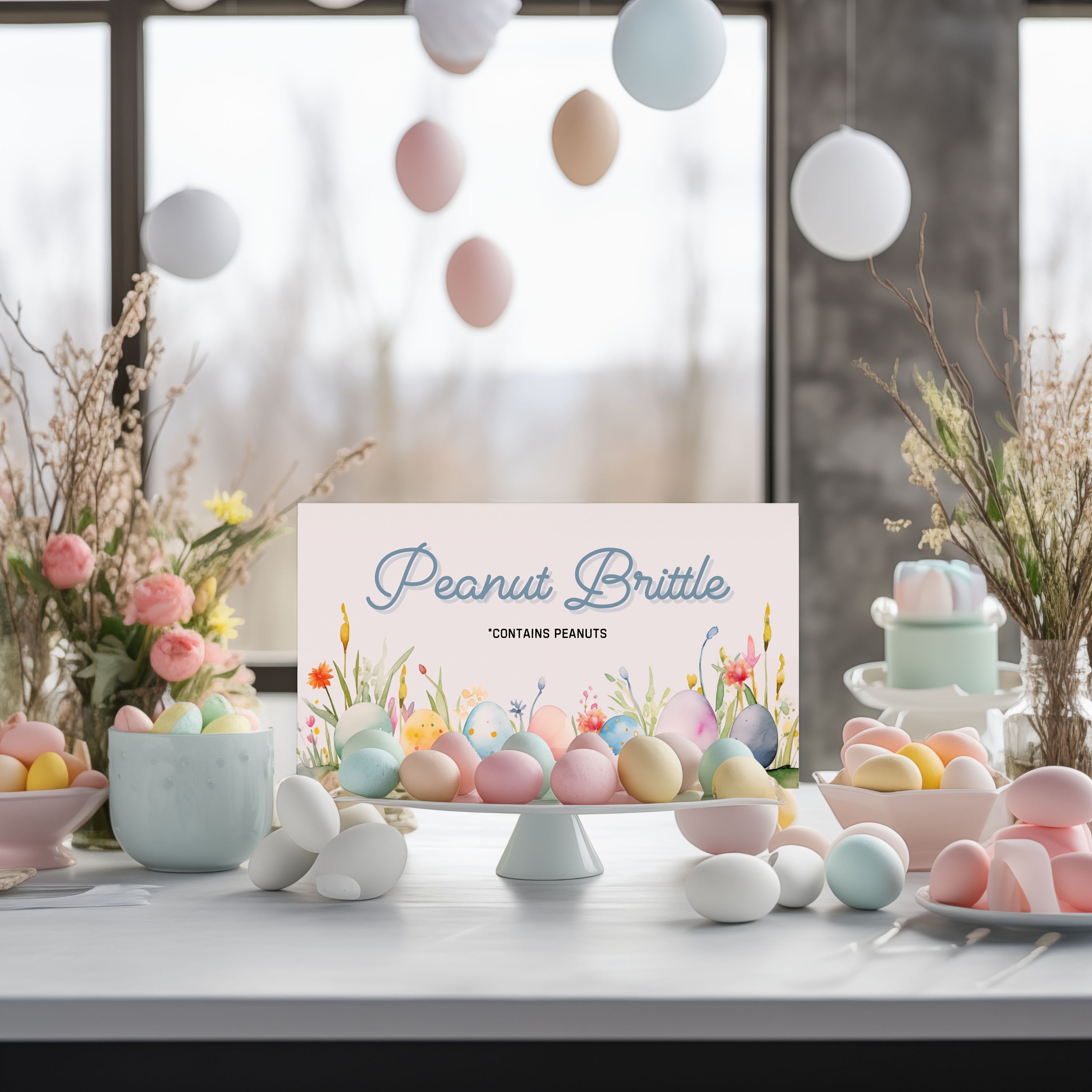Easter Name Card Template, Easter Egg Food Buffet Card, Spring Floral ...
