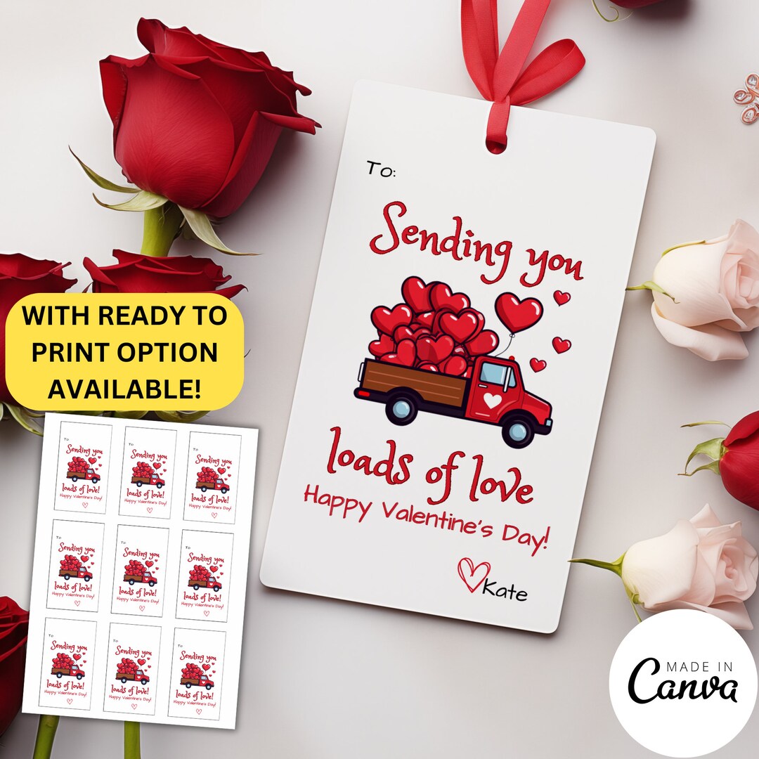 Construction Valentines Day Tag Template, Editable Gift Tag, Valentine ...