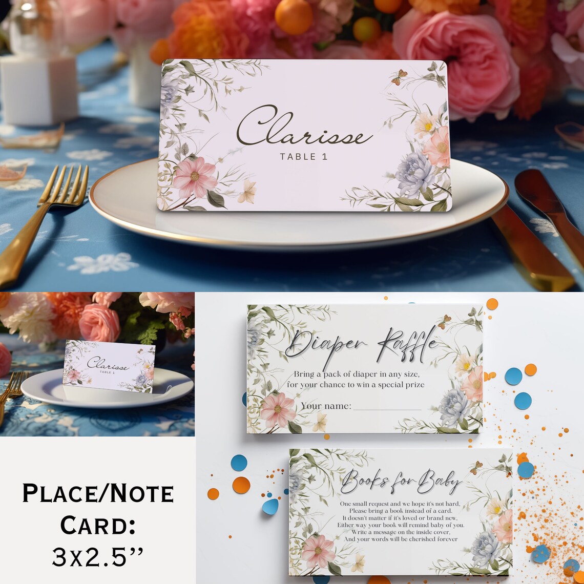 Baby in Bloom Party Template Bundle, Spring Invitation, Floran Menu ...