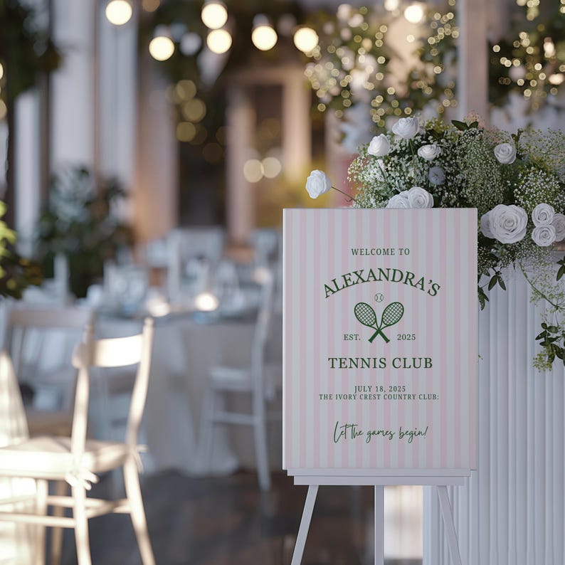 Tennis Themed Welcome Sign Template, Hand Drawn Country Club Birthday ...