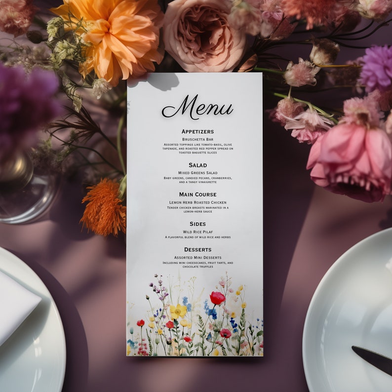 Designer Birthday Menu Template, Spring Wedding Menu Card, Floral Menu ...