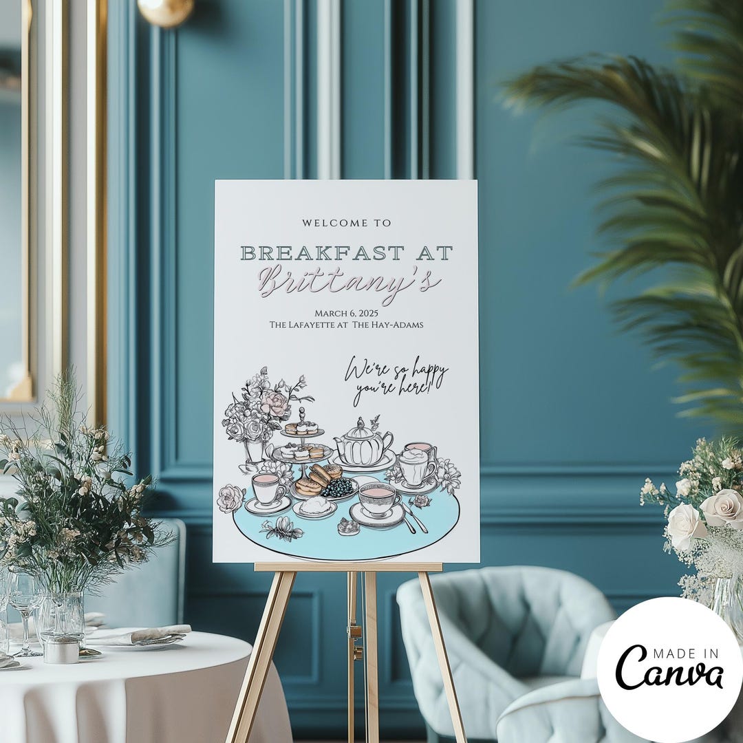 Breakfast Birthday Welcome Sign Template, Luxury High End Welcome ...