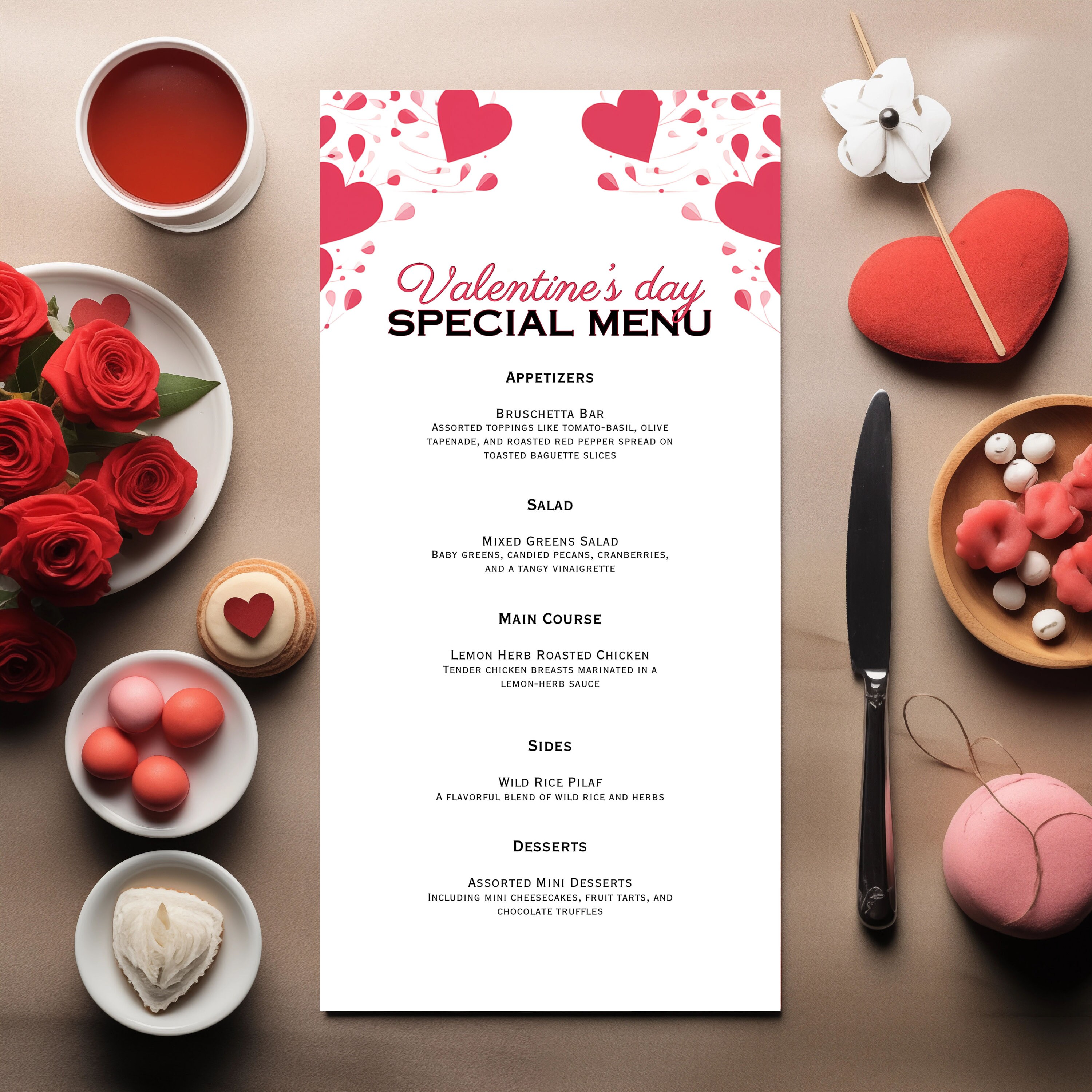 Valentine's Restaurant Menu Template, Wedding Menu Card, Galentine's ...