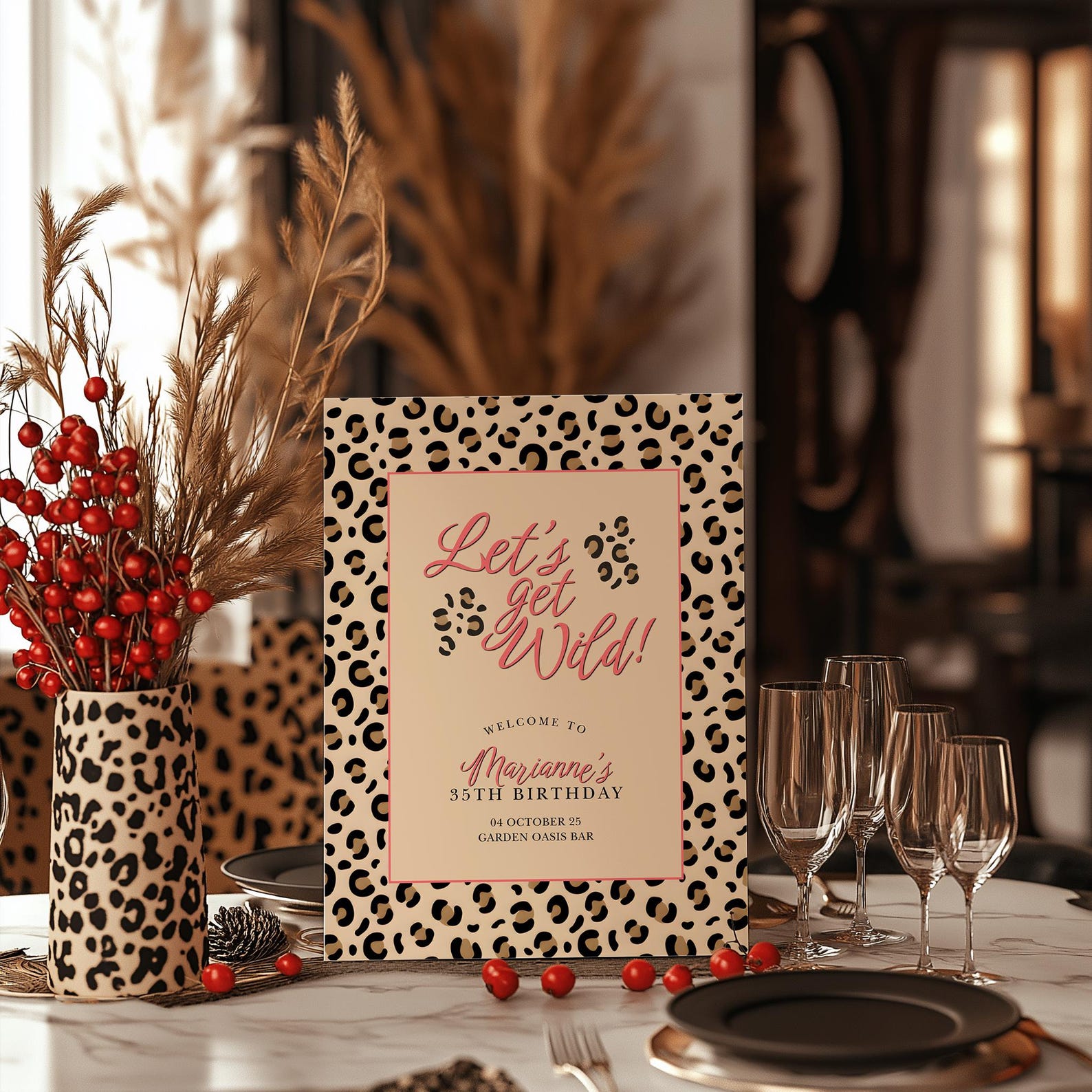 Let's Get Wild Leopard Themed Welcome Sign Template, Cheetah Print ...