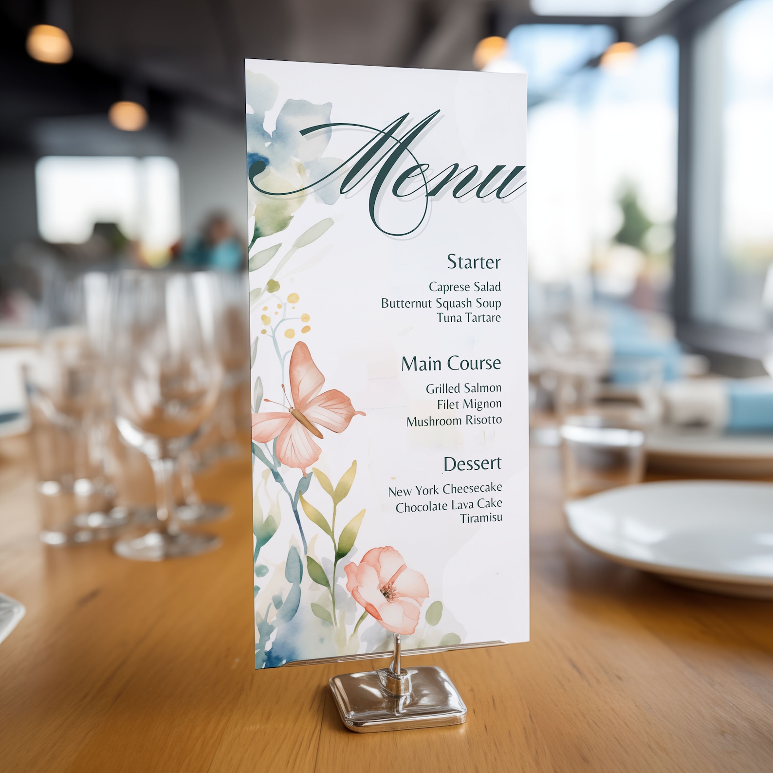Butterfly Wedding Menu Card Template, EDITABLE Spring Floral Lunch Menu ...
