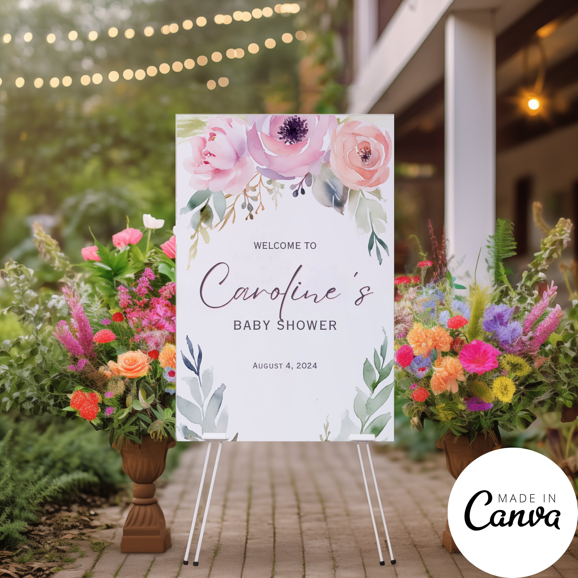 Baby in Bloom Welcome Sign Template, Baby Shower Reception Poster ...