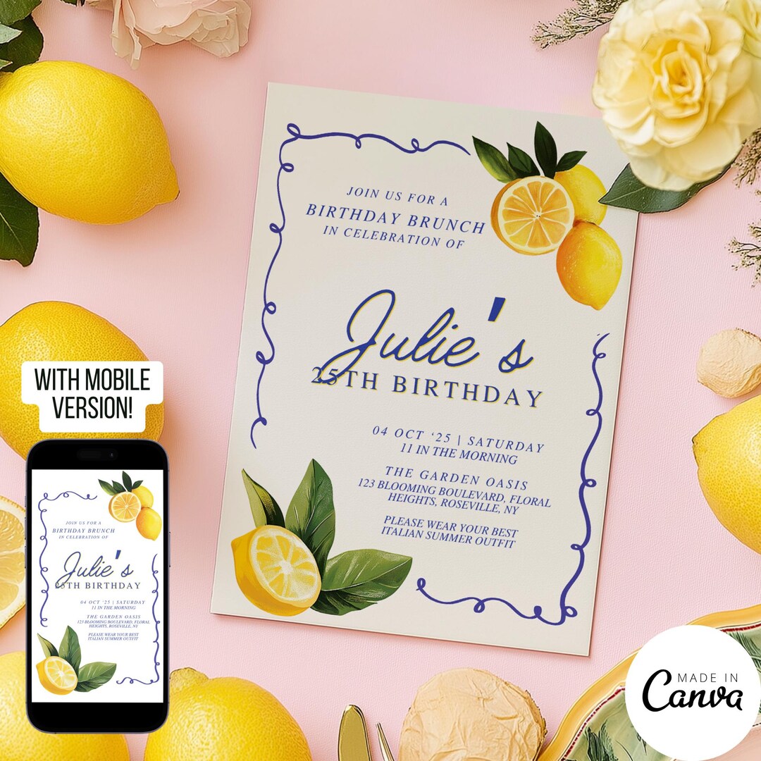 Lemon Citrus Birthday Invitation Template, La Dolce Vita 40th Party ...