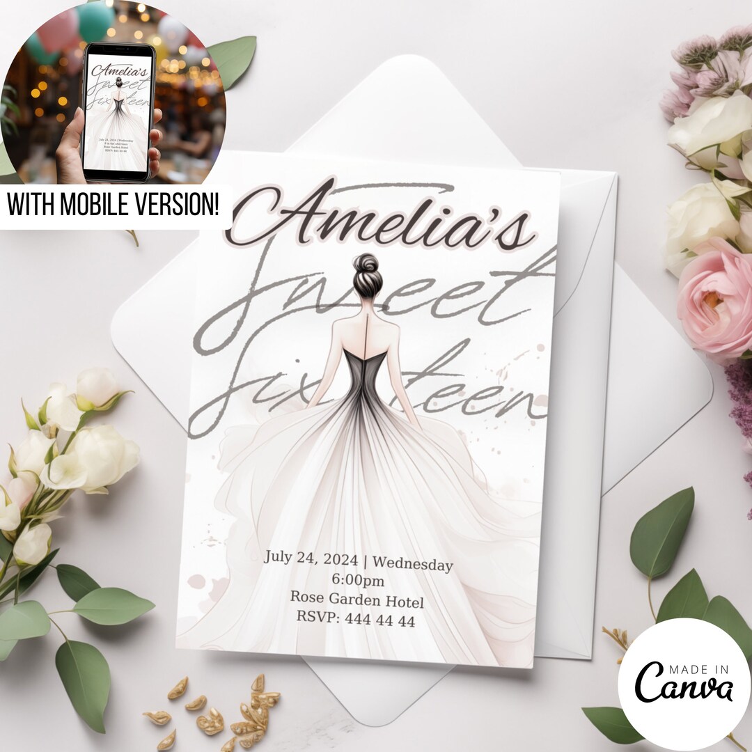 Sweet 16 Invitation Digital Template, Elegant Sweet Sixteen Invitations ...